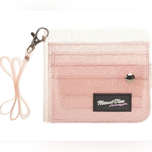Bags | New Clear Glitter Jelly Bifold Wallet With Strap In Pink | Poshmark